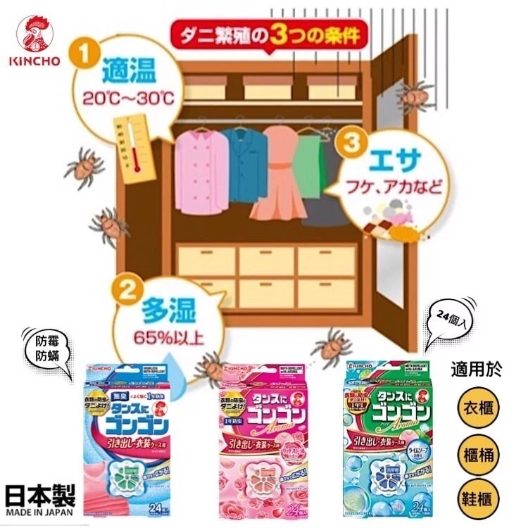 日本製造 金鳥 KINCHO 衣物防蟲防蟎防霉片 (一盒24入) - Tiny Corner